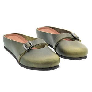 Women's Mules in Olive Green Leather: Comfort and Style - Made in Italy ...