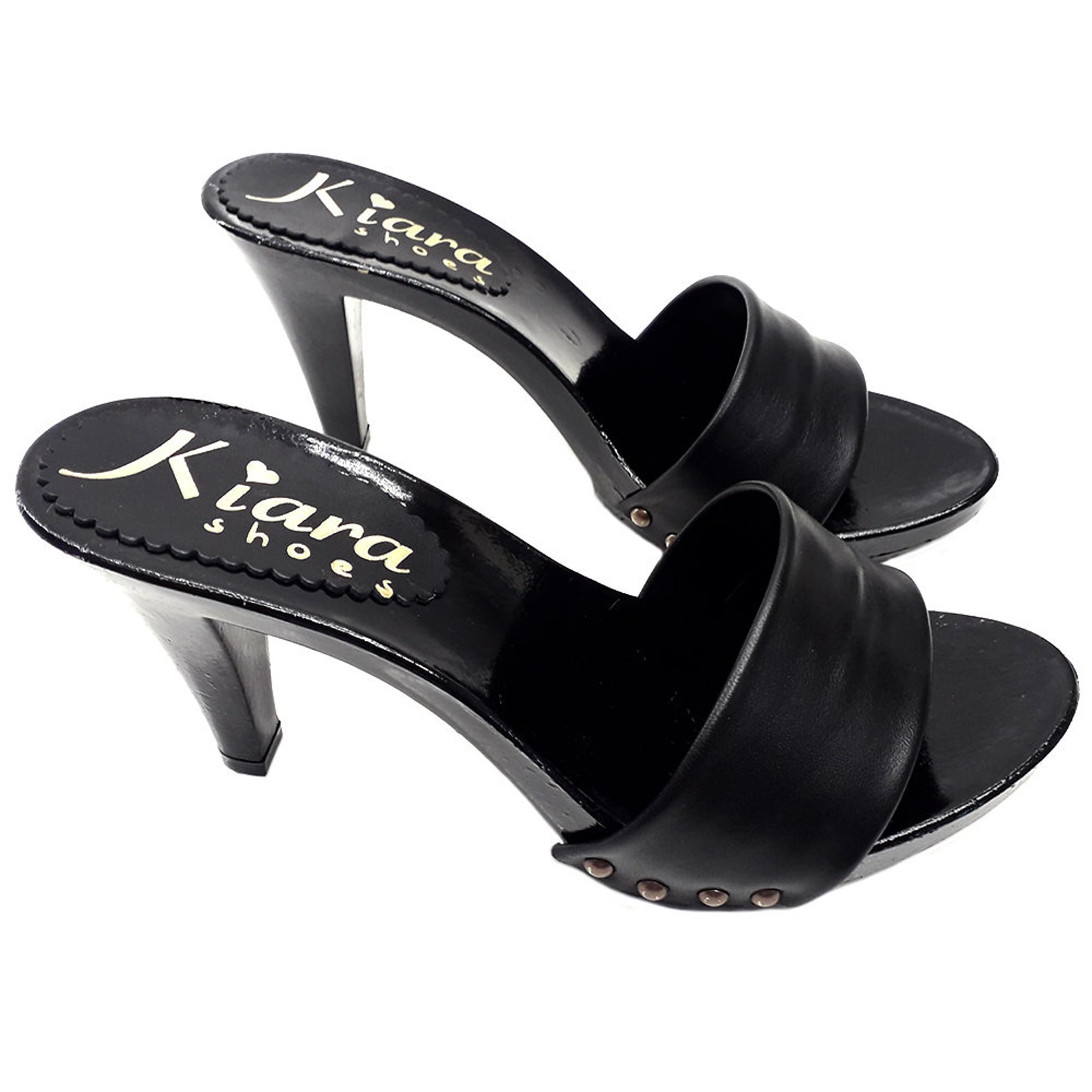 Kiara Shoes Black Clogs With Leather Upper Heel 9 K6508 NERO - Etsy