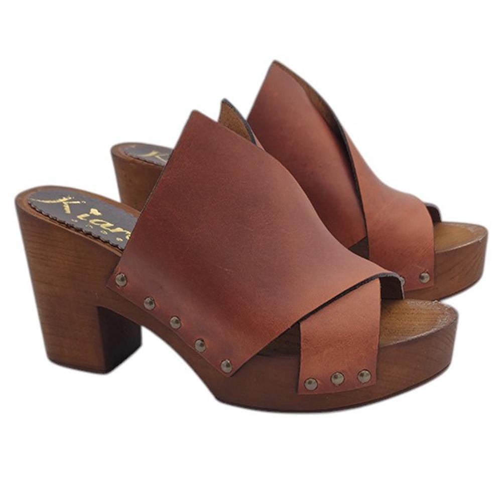 Italian Clogs With Crossed Leather Straps, 9 Cm Heel - Made in Italy ...