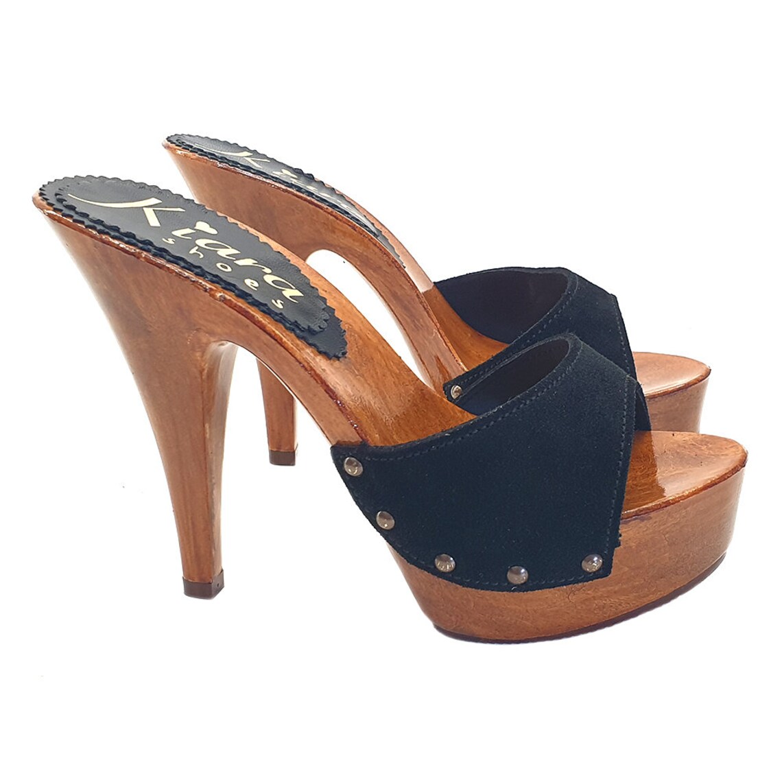 Italian Clogs in Black Suede Heel 13 CM K9001 CAM NERO - Etsy