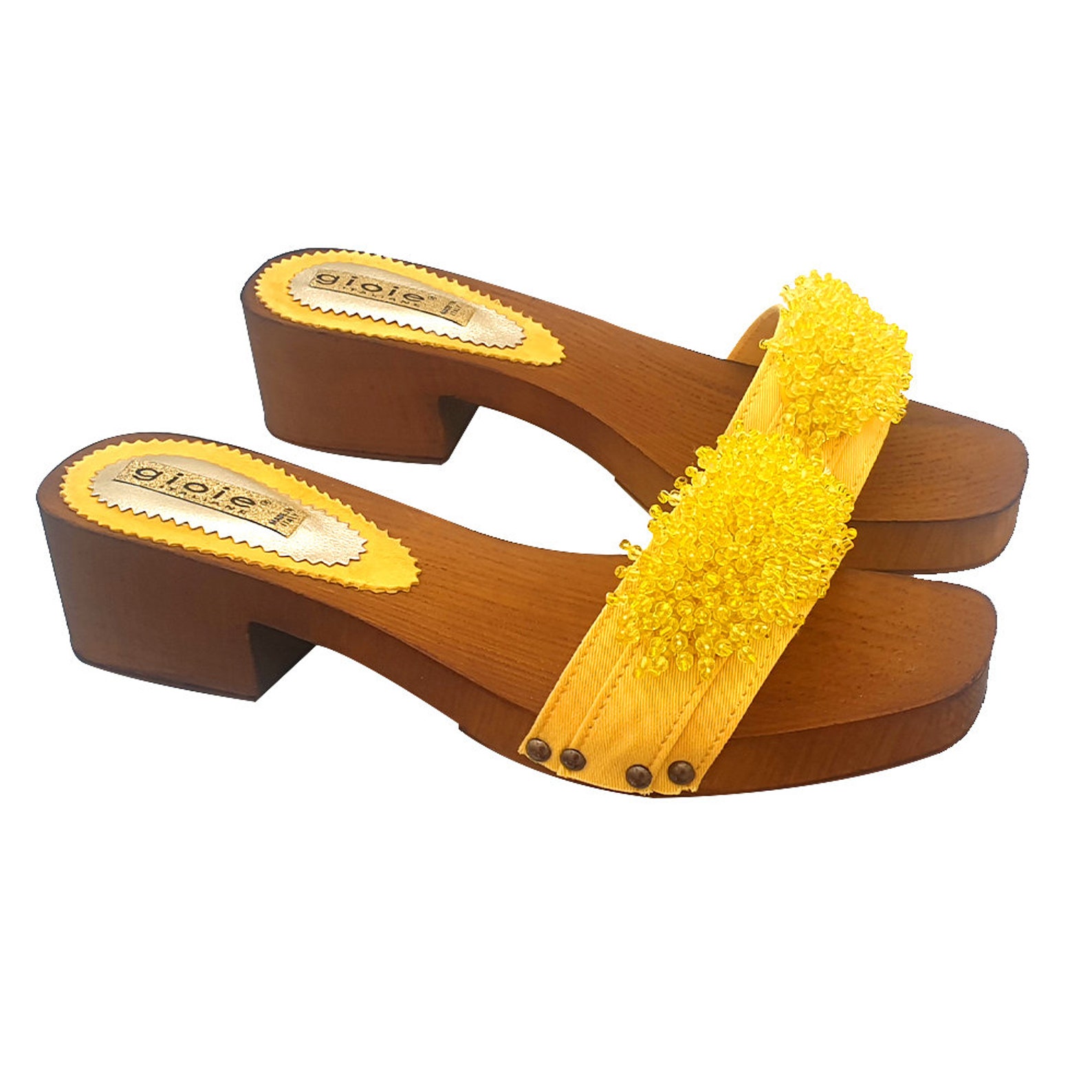 Clogs With Double Yellow Band and Beads 4.5 Cm Heel Made in - Etsy