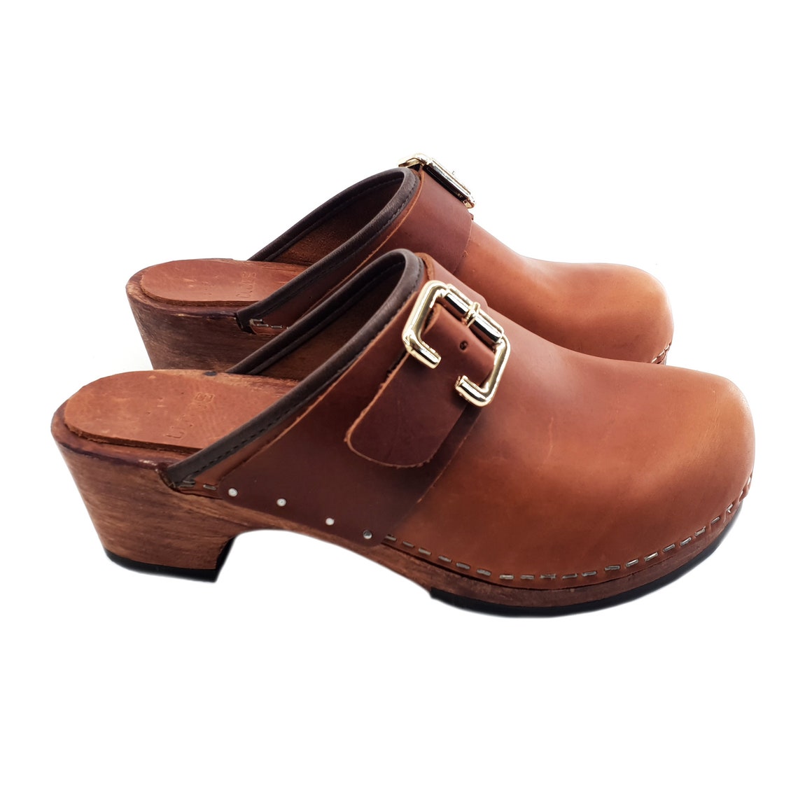 Dutch Clogs With Buckle - in Leather Made in Italy - MY5734 MARRONE - Etsy