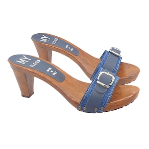 Clogs With Blue Denim Band and Buckle Heel 8 - Made in Italy - MY5144 ...