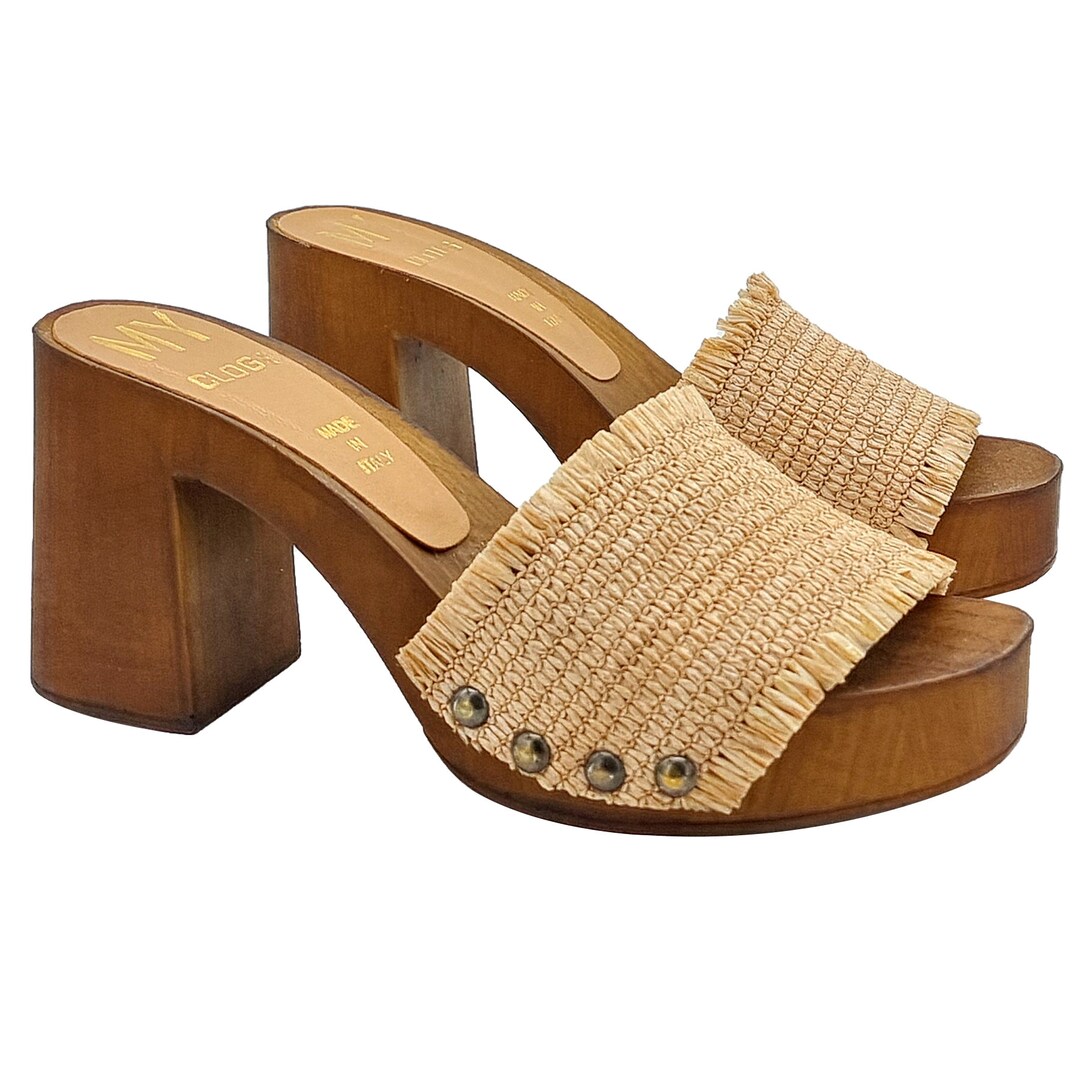 Women's High Heel Clogs With Crossed Fabric Bands | Open Toe - MY035 ...