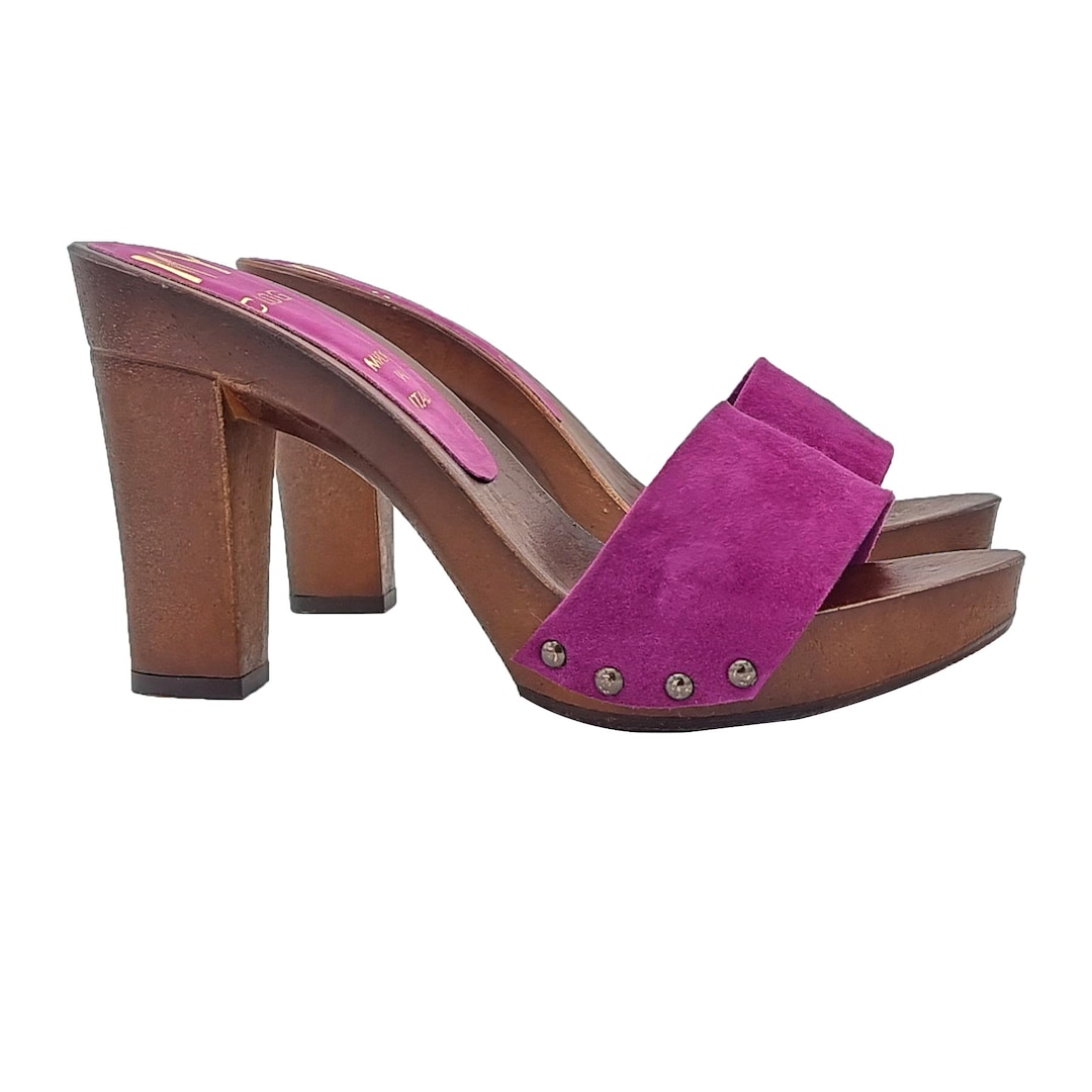 Mules With Magenta-colored Suede Band and Heel 10 - Made in Italy ...