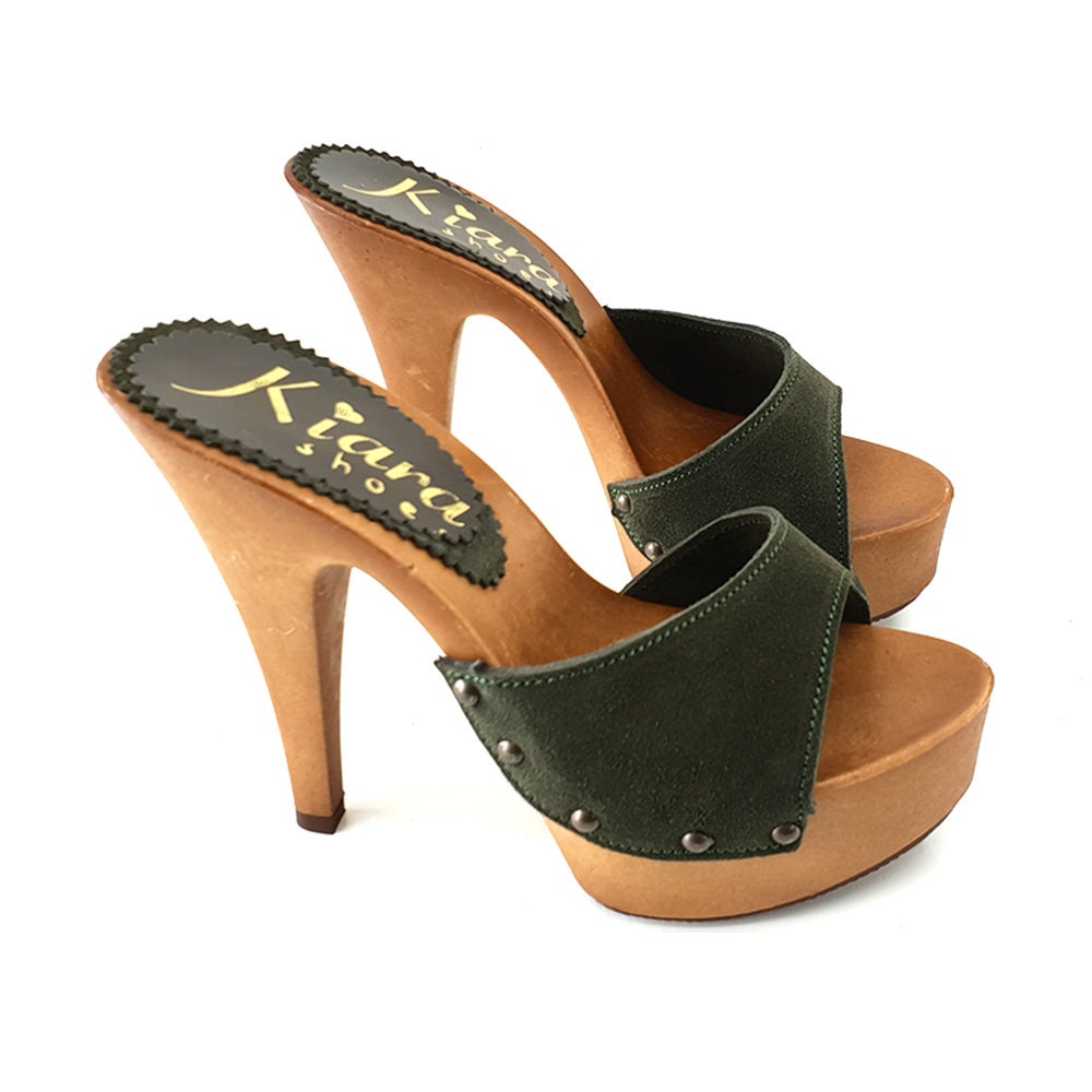 Green Suede Clogs -K93001 CAM VERDE - Etsy