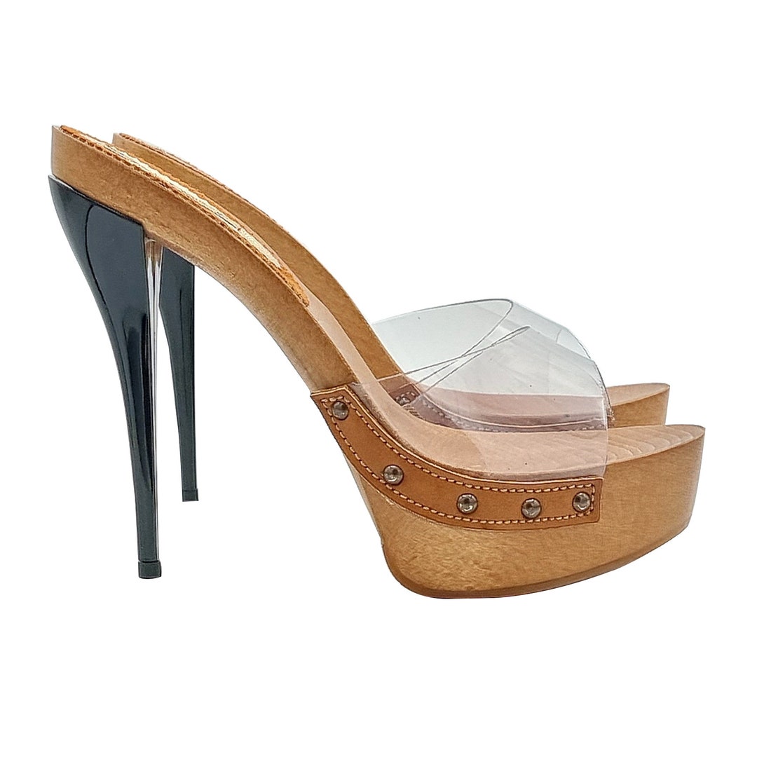 Women's Clogs With Transparent Upper and 14 Cm Stiletto Heel - From 35 ...