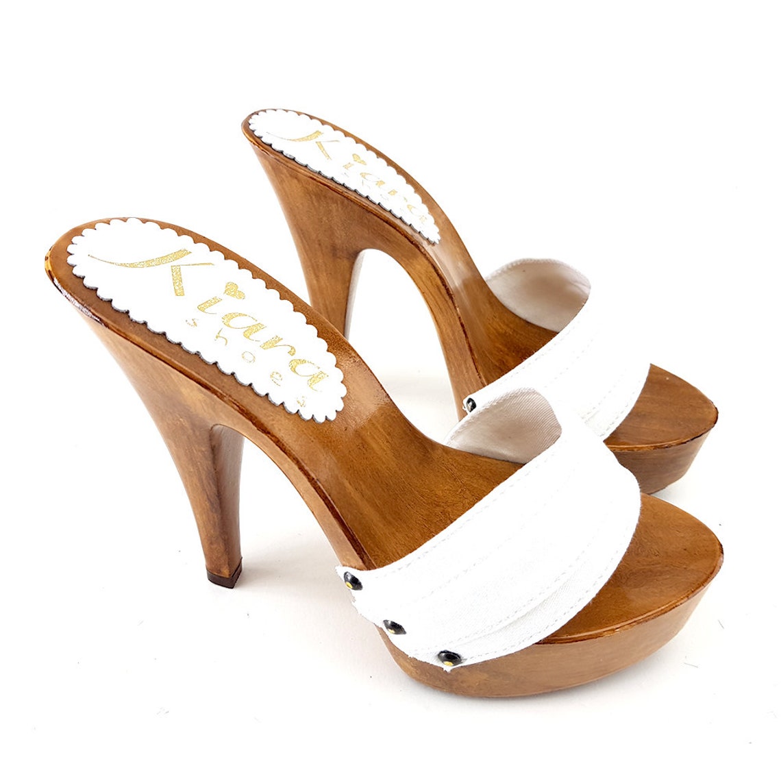 Women's White Clogs Made in Italy Heel 13 K9101 BIANCO | Etsy Canada