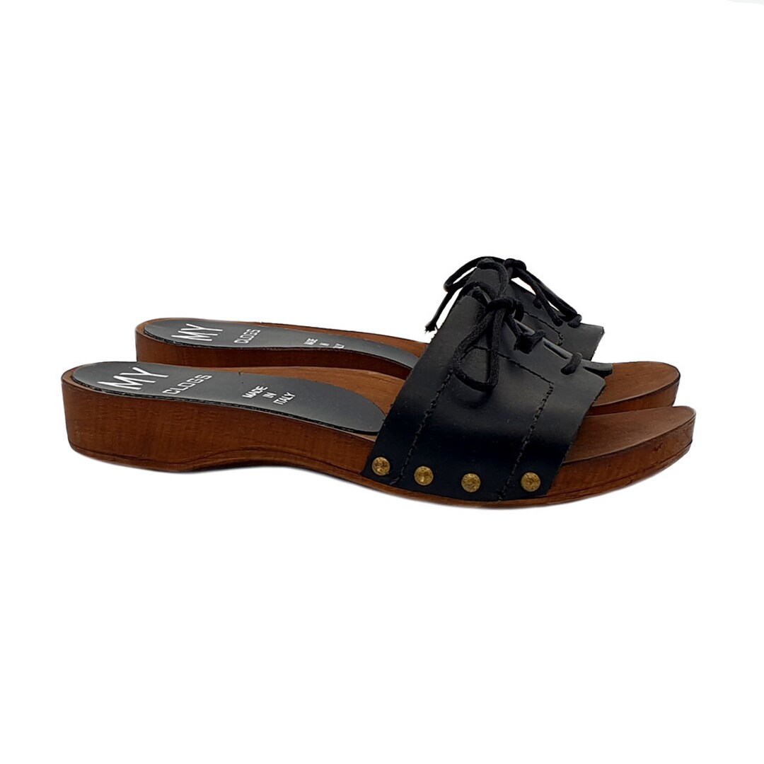 Comfortable Low Clogs in Real Black Leather - MY173 NERO - Etsy