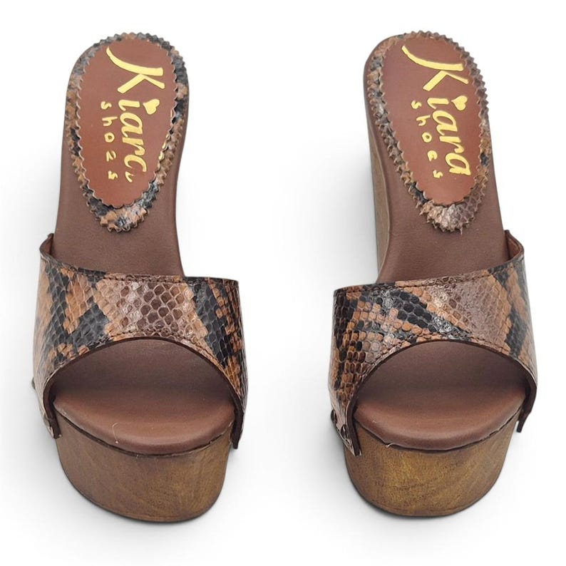 Wedge Clogs With Leather Upper Heel 13 Cm - KZ31901 PIT MARRONE - Etsy