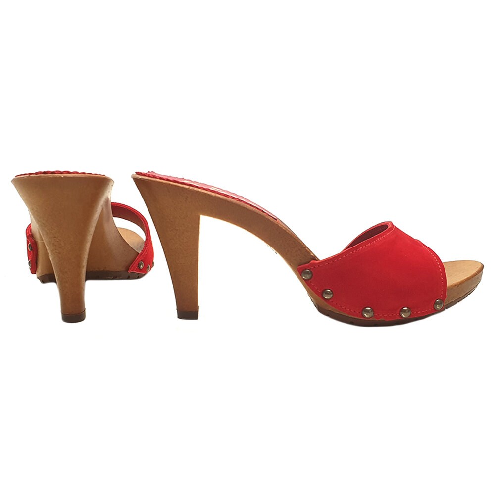 Red Coloured Heel Clogs in Suede K639001 CAM ROSSO - Etsy