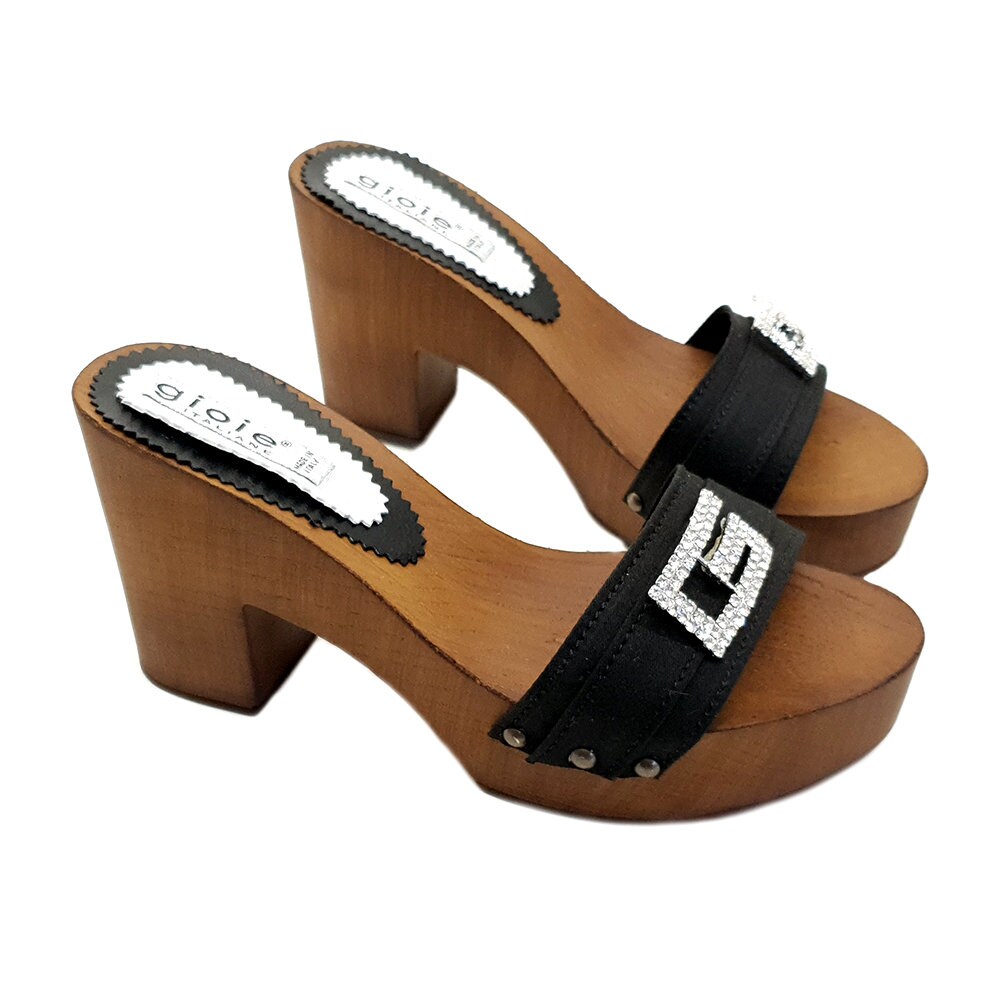 White Clogs with jewel accessory and comfy heel G5505 NERO | Etsy