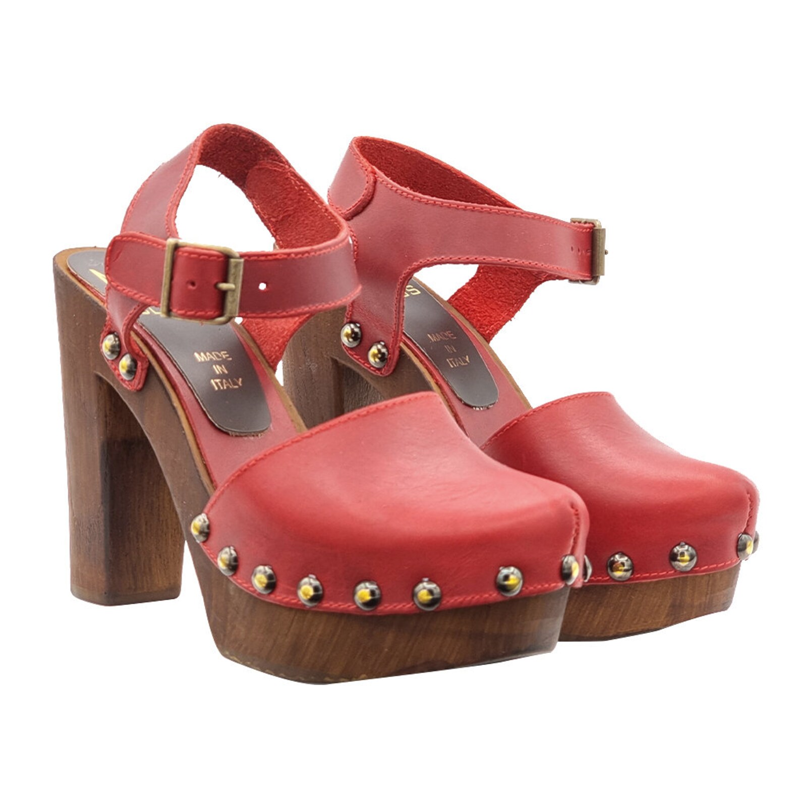 Red Swedish Clogs Closed With High Heel and Strap MY462 ROSSO - Etsy
