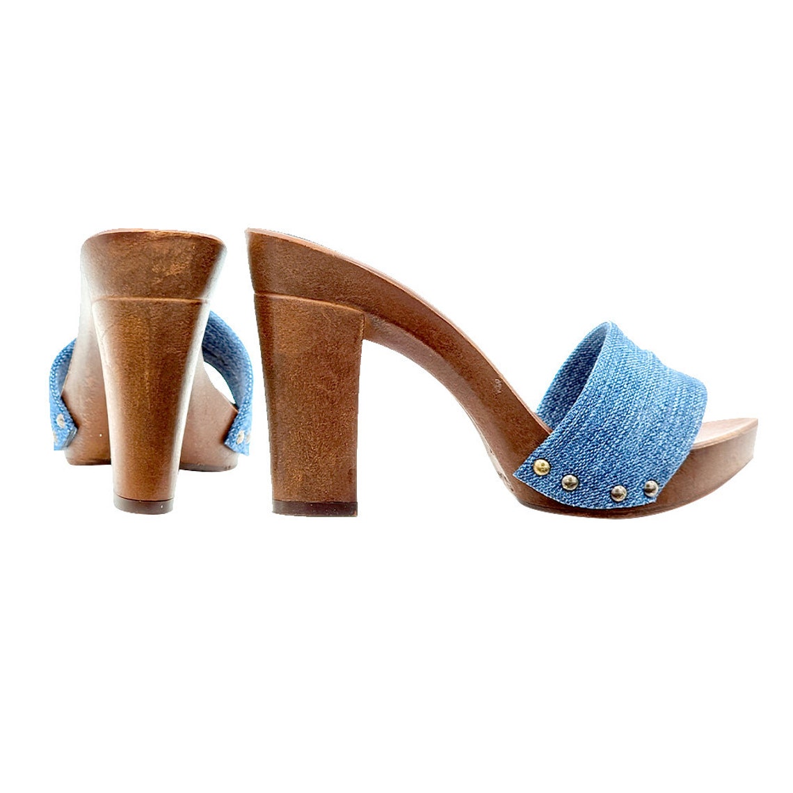 Clogs With Blue Denim Band Heel 10 - Made in Italy - MY810 DENIM - Etsy
