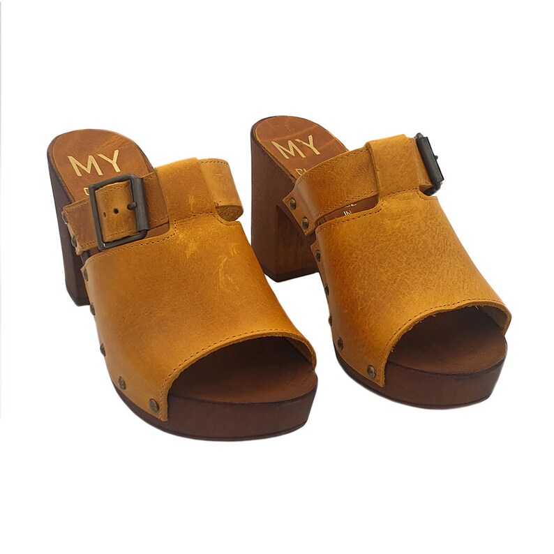 Woman's Clogs With Heel 8 in Made in Italy Leather - MY160 GIALLO - Etsy