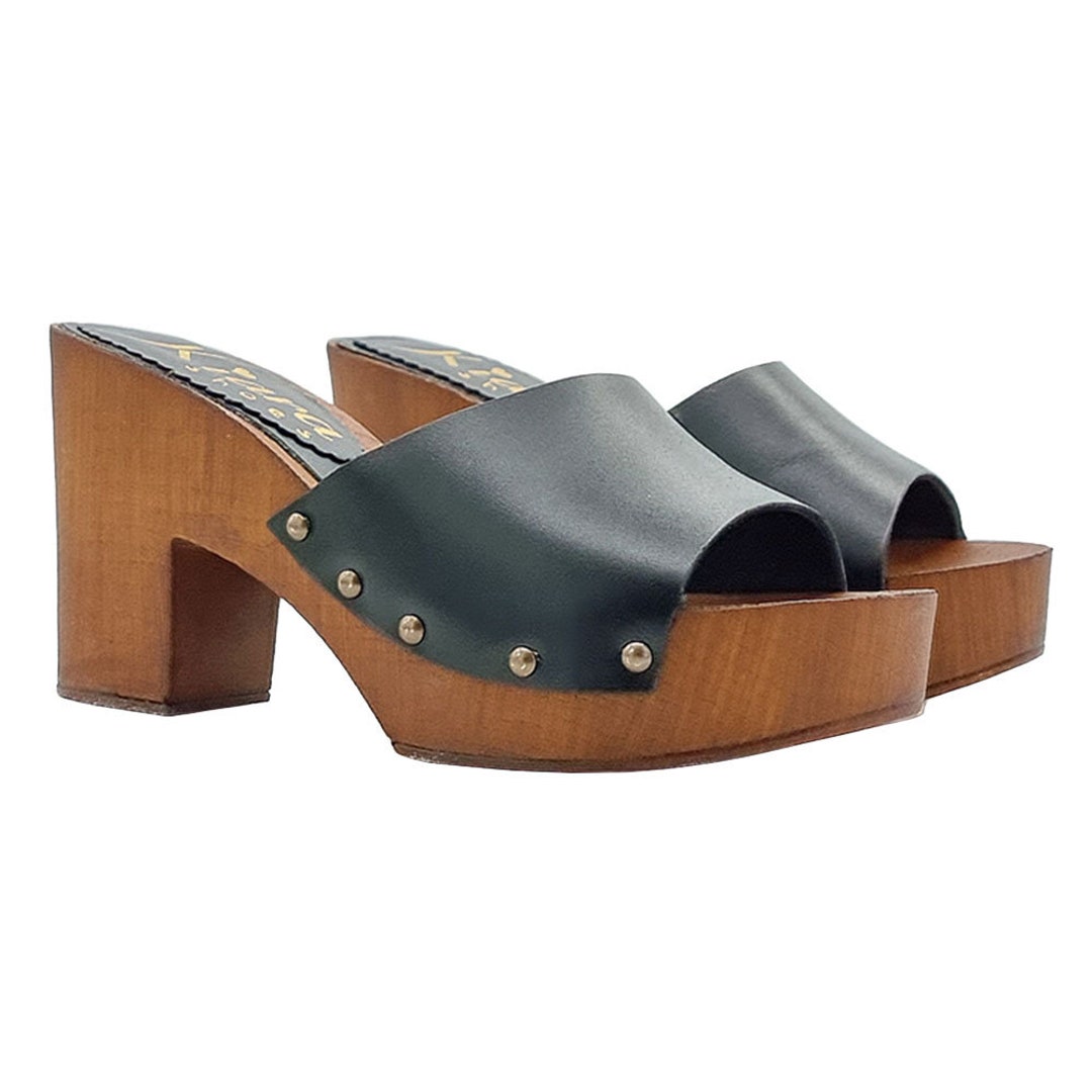 Clogs With Upper in Black Leather and Heel 9 - Made in Italy - KH4022 ...