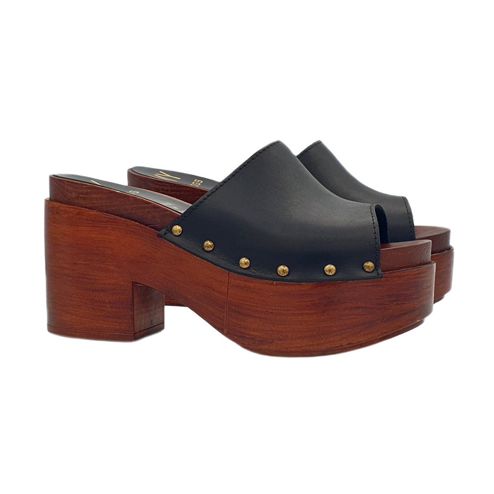 Women's Mules in Genuine Black Leather Height 9.5 Cm - Etsy