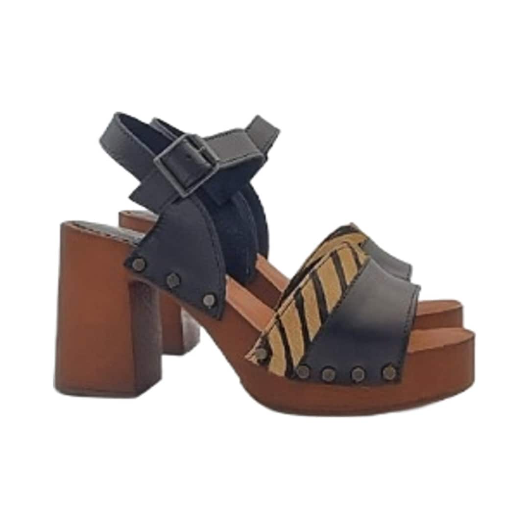 Two-tone Clogs With 9 Cm Heel Made of Leather - Made in Italy - MY329 ...