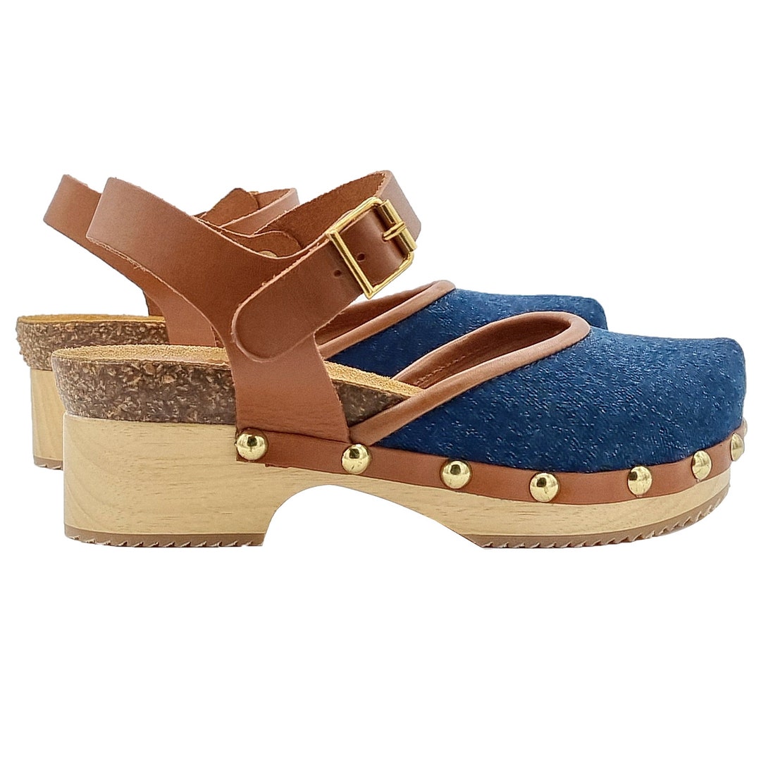 Closed Clogs in Denim With Strap and 6 Cm Heel - Made in Italy - GL126 ...