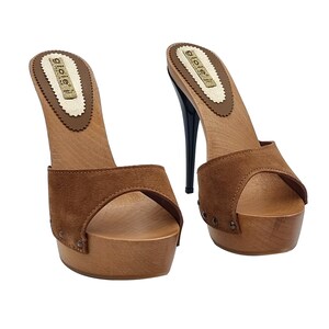 Elegant Clogs With Brown Suede Band and 14 Cm Stiletto Heel - From 35 ...