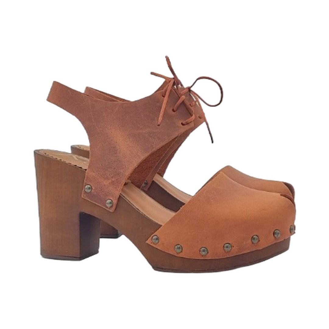 9 Cm Heel Clogs | in Genuine Leather and Strap With Laces - Made in ...