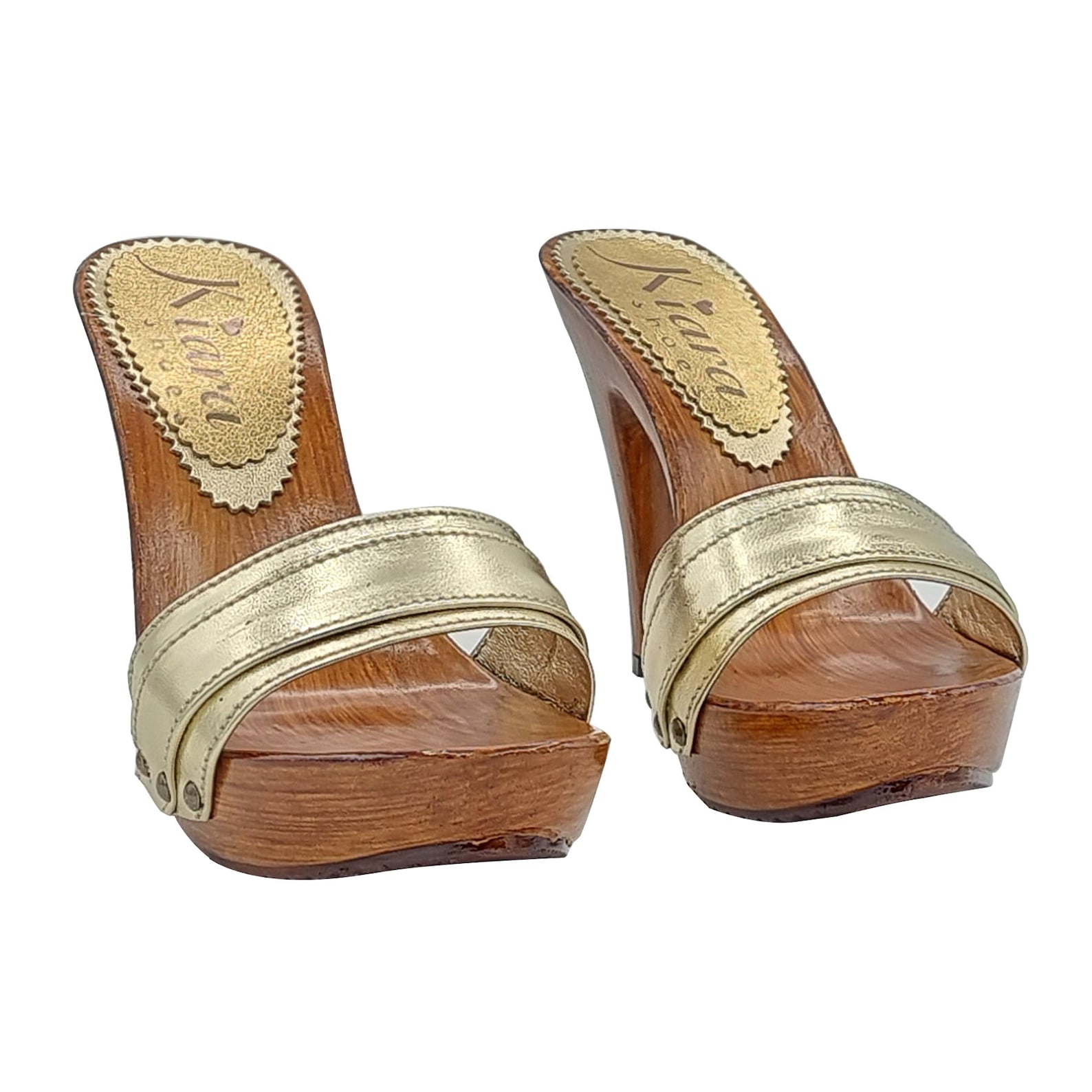 Gold Clogs With Double Leather Band and Heel 11 Made in - Etsy