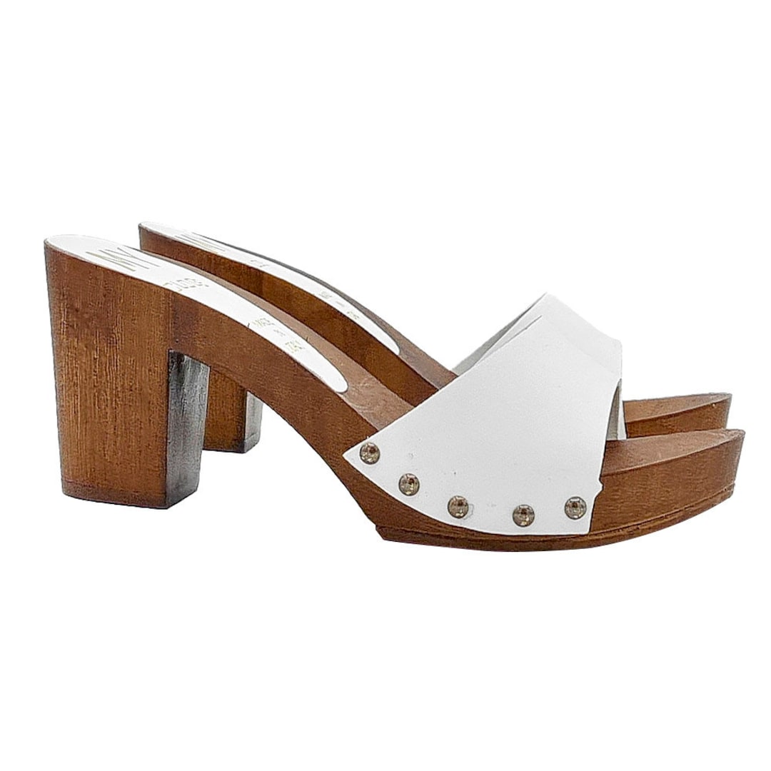 Clogs With White Leather Band and 7,5 Cm Heel - Made in Italy - MY48 ...