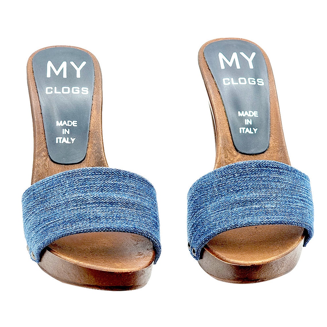 Clogs With Blue Denim Band Heel 10 - Made in Italy - MY810 DENIM - Etsy