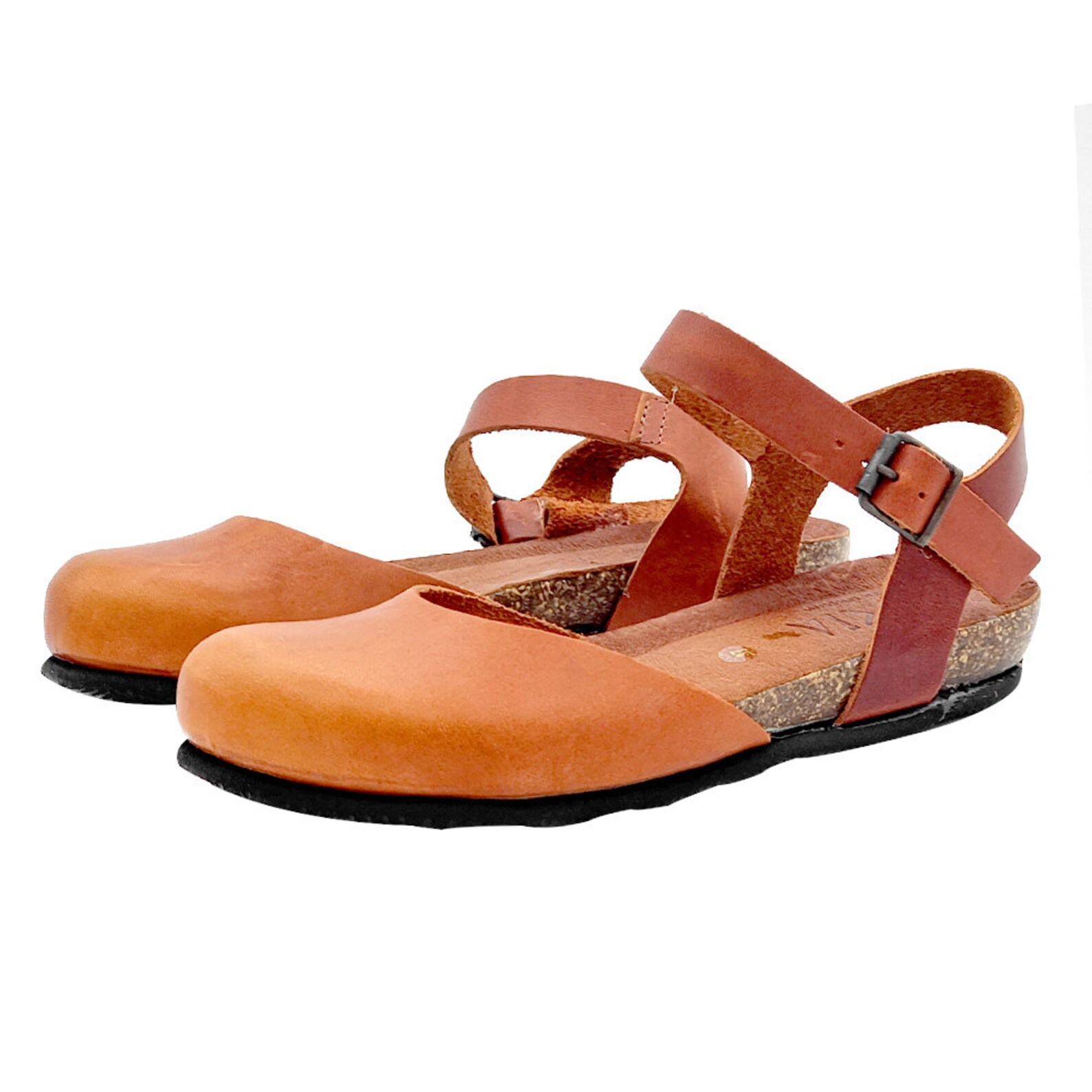 Low Brown Sabot Sandals in Leather With Adjustable Strap and Heel 2 ...