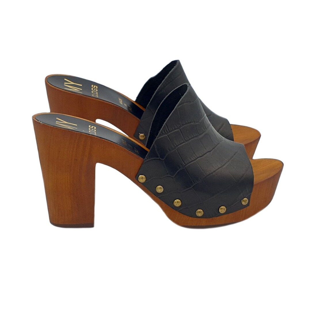 Women's Clogs With Leather Upper Heel 9 Made in Italy MY181 NERO - Etsy