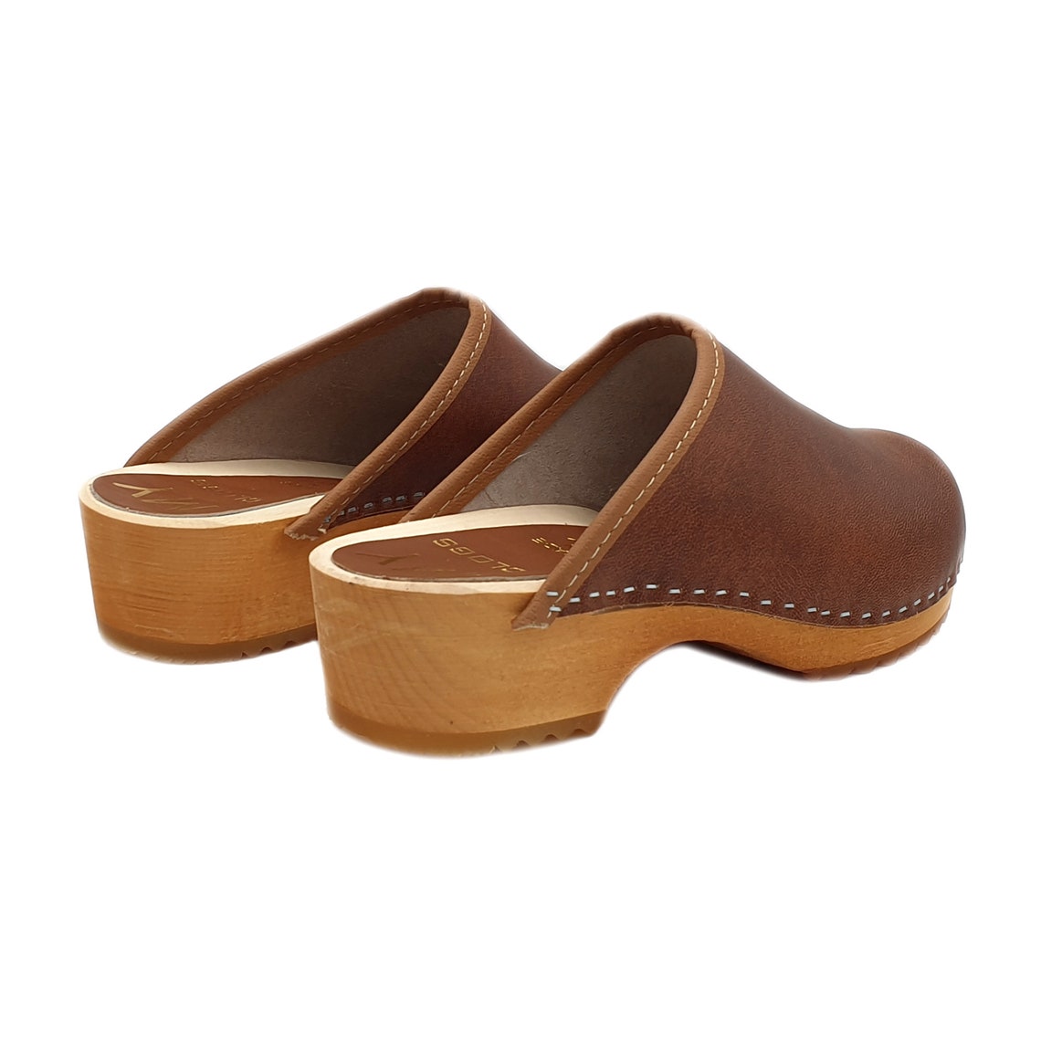 Classic Real Wood Clogs - Leather Upper - Made in Italy - MY64 MARRONE ...