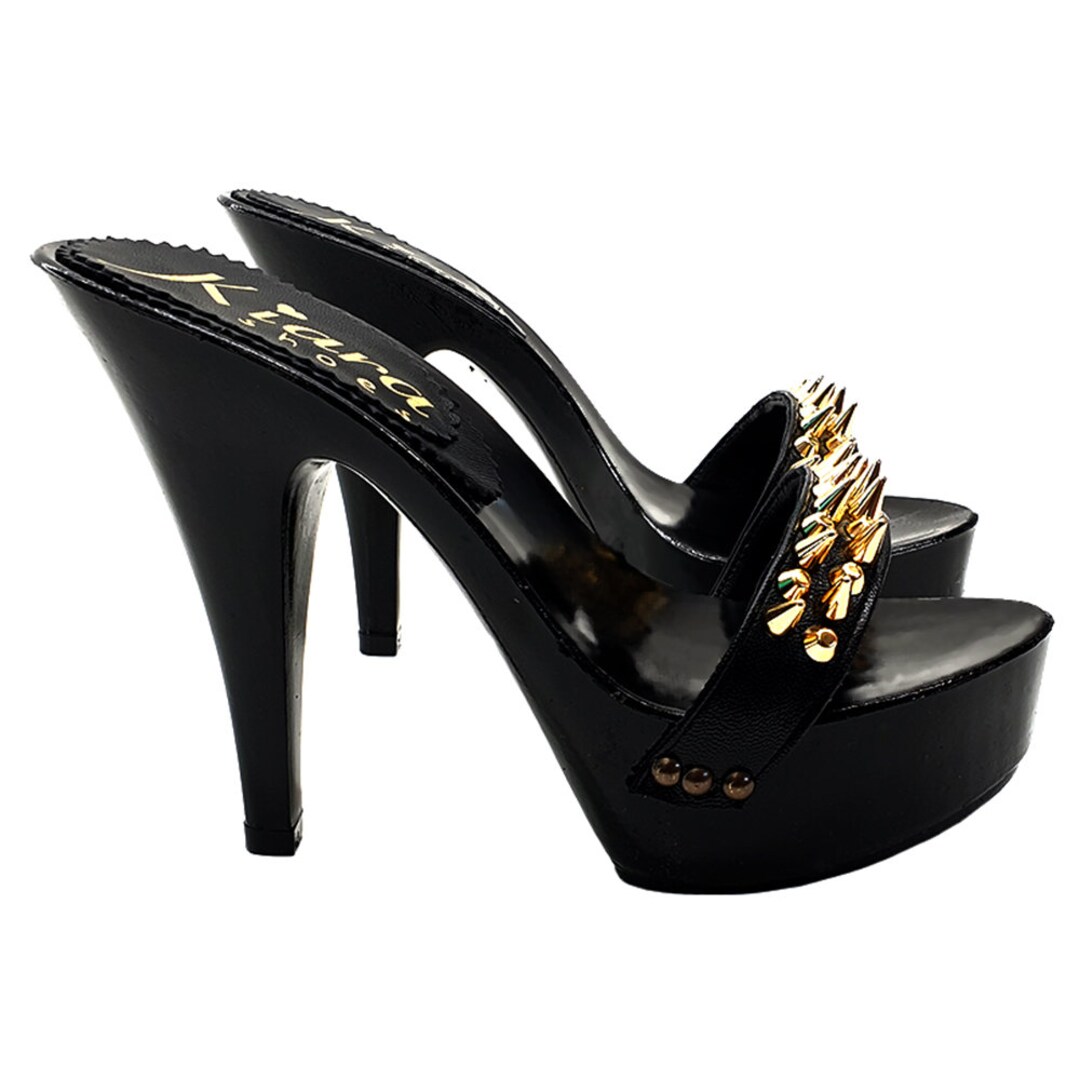 Fetish Black Clogs With Metal Studs Made in Italy -K9511 - Etsy