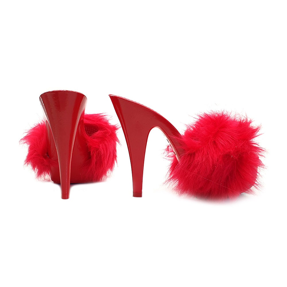 Red Clogs With Fur Heel 13 -K9640 ROSSO - Etsy