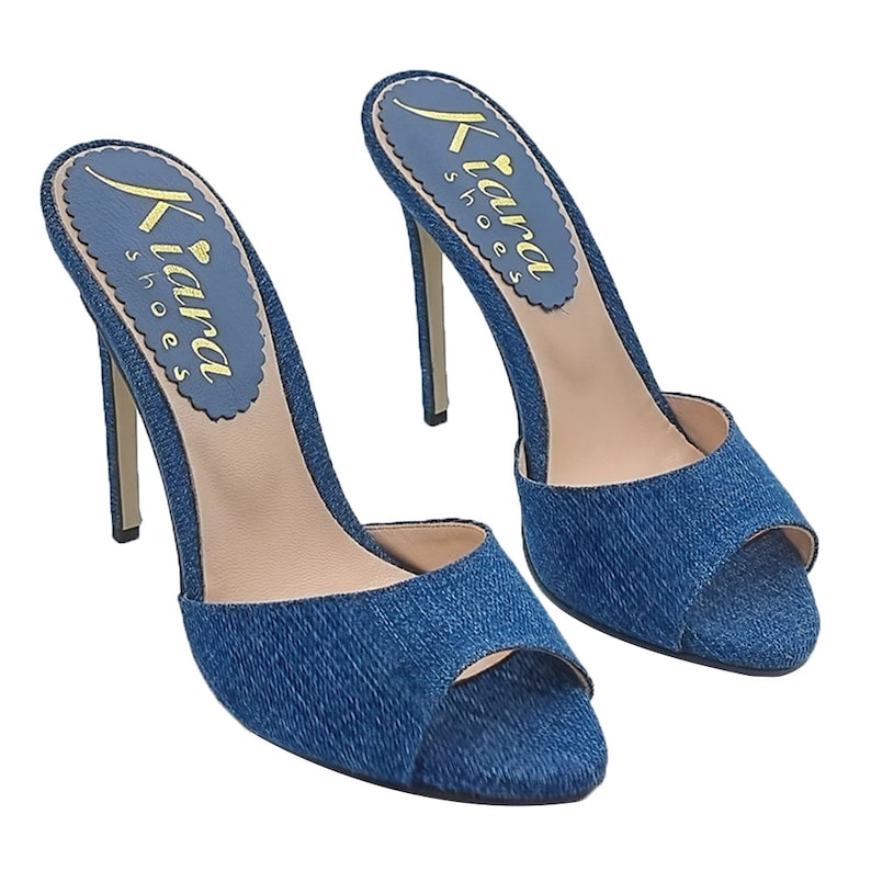 Dark Blue Denim Sandal Open Toe Heel 12 - Made in Italy - KE099 DENIM ...