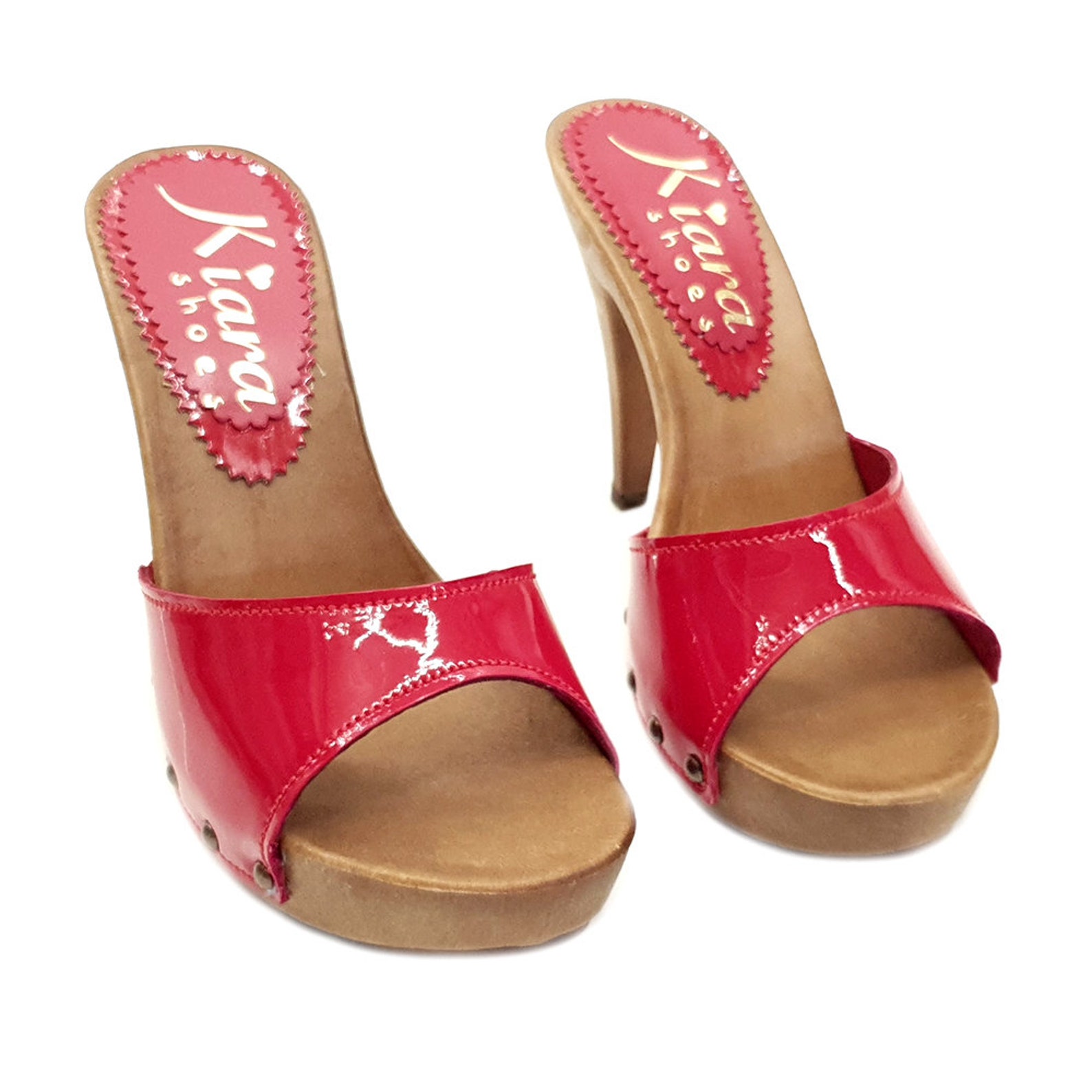 Red Clogs With Leather Upper Heel 11 K213001 Vern Rosso - Etsy