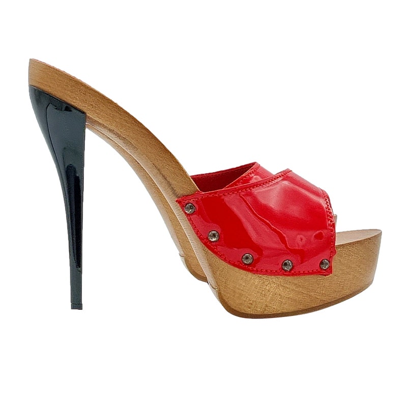 Clogs With Red Patent Band and 14 Cm Stiletto Heel - From 35 to 46 ...