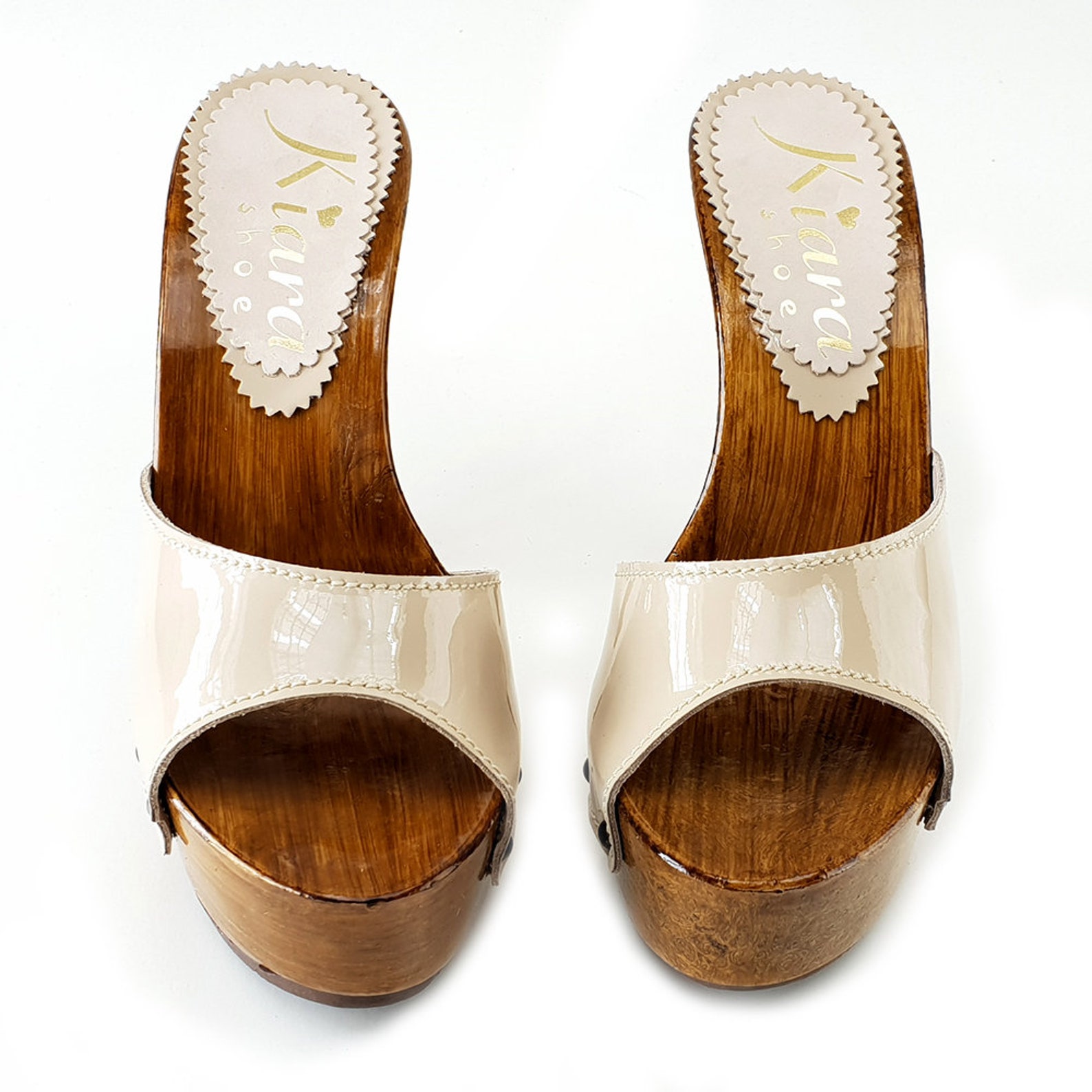 Clogs With Beige Patent Leather Upper K9001 BEIGE | Etsy