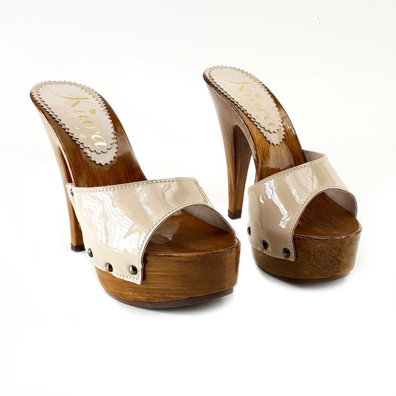 Clogs With Beige Patent Leather Upper K9001 BEIGE | Etsy