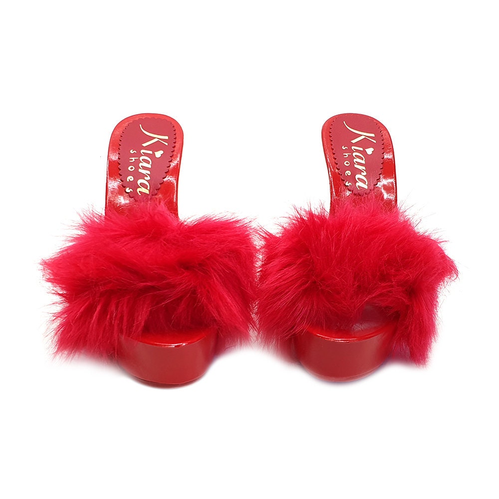 Red Clogs With Fur Heel 13 K9640 ROSSO - Etsy