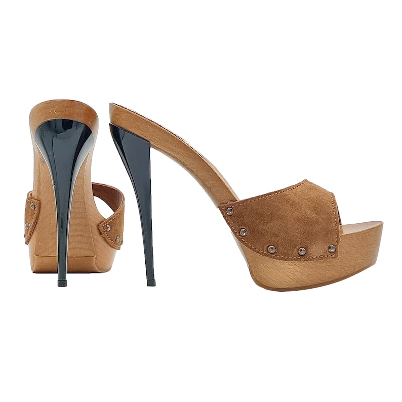 Elegant Clogs With Brown Suede Band and 14 Cm Stiletto Heel - From 35 ...