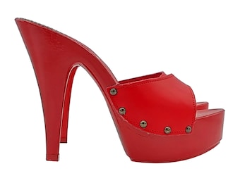 Red Leather Clogs - Etsy