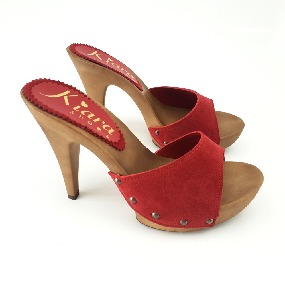 Comfortable Red Suede Clogs K213001 Cam ROSSO - Etsy Australia