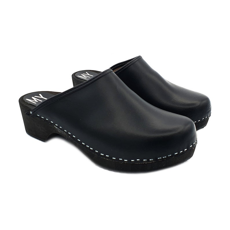 Classic Real Wood Clogs Black Leather Upper Made in Italy - Etsy