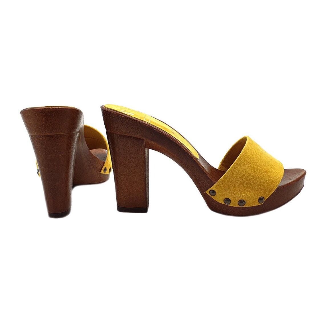 Clogs With Yellow Upper N Suede Heel 10 -MY810 CAM GIALLO - Etsy