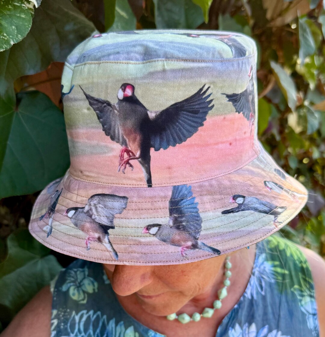 Bird in Flight Bucket Hat Reversible, All Cotton Hawaiian Island Maui ...