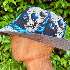 Reversible Hot Heads Bucket Hat of Skulls and Flames, an Eye Catching ...