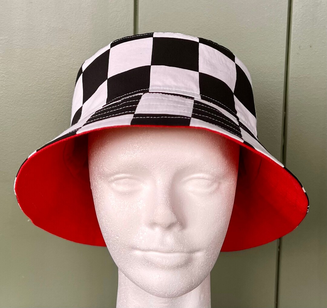 Checkered Flag Bucket Hat Racing Fan Bucket Hat Black and White Squares ...