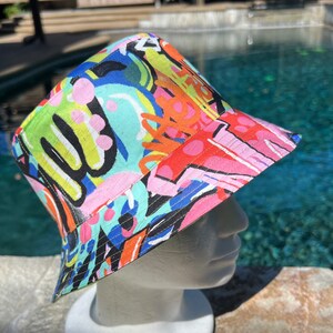 Reversible Bucket Hat in Urban Art Skater Theme With Lime Green, Fully ...