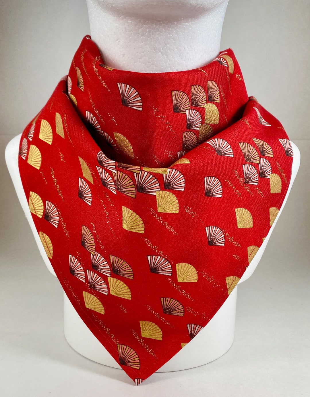 Bandana With Gold Decorative Fans. Elegant Asian Theme on Rich Red ...