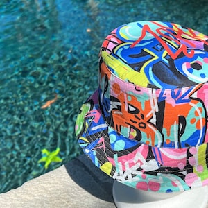 Reversible Bucket Hat in Urban Art Skater Theme With Lime Green, Fully ...